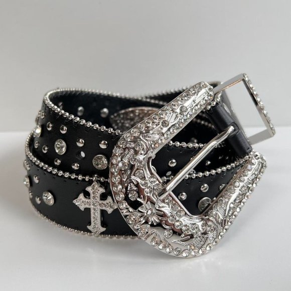 Accessories | Y2k 200s Vintage Black Chrome Cross Studded Goth Emo ...